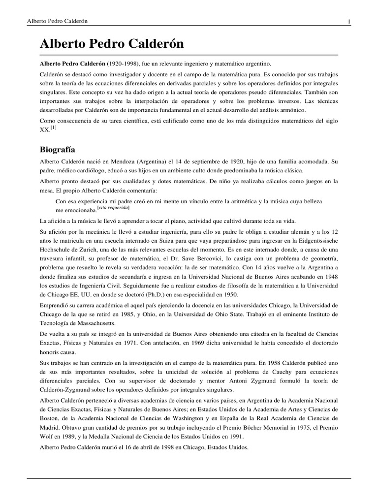 Alberto Pedro Calderón | PDF | Academia | Enseñanza de matemática
