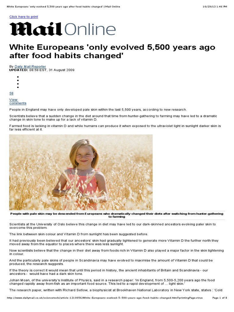 White Europeans 'Only Evolved 5,500 Years Ago After Food Habits Changed ...