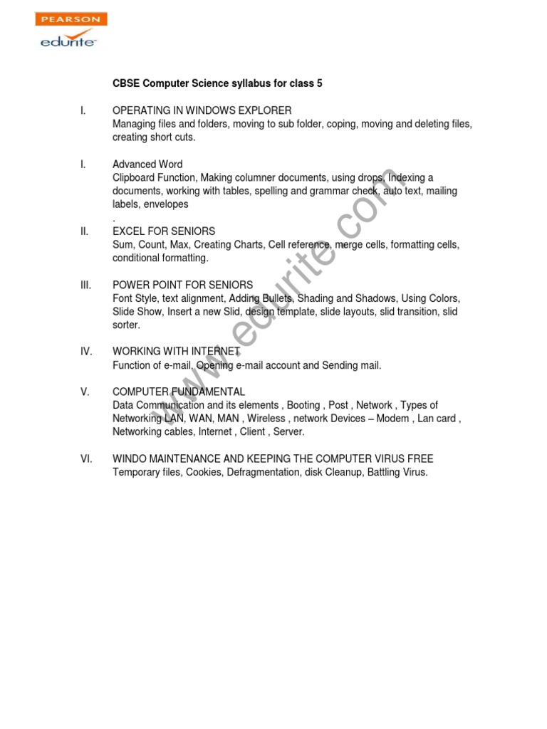 Cbse Class 5 Computer Syllabus | PDF