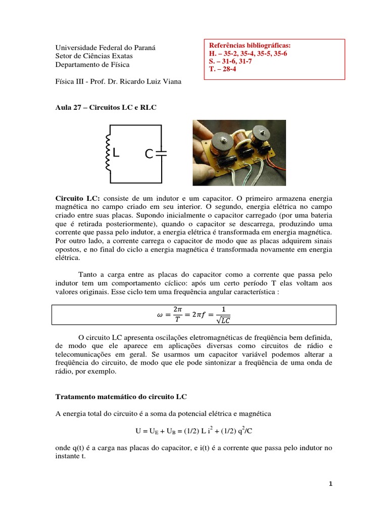 Aula 27 - Circuitos LC e RLC | PDF | Rede elétrica | Corrente alternada