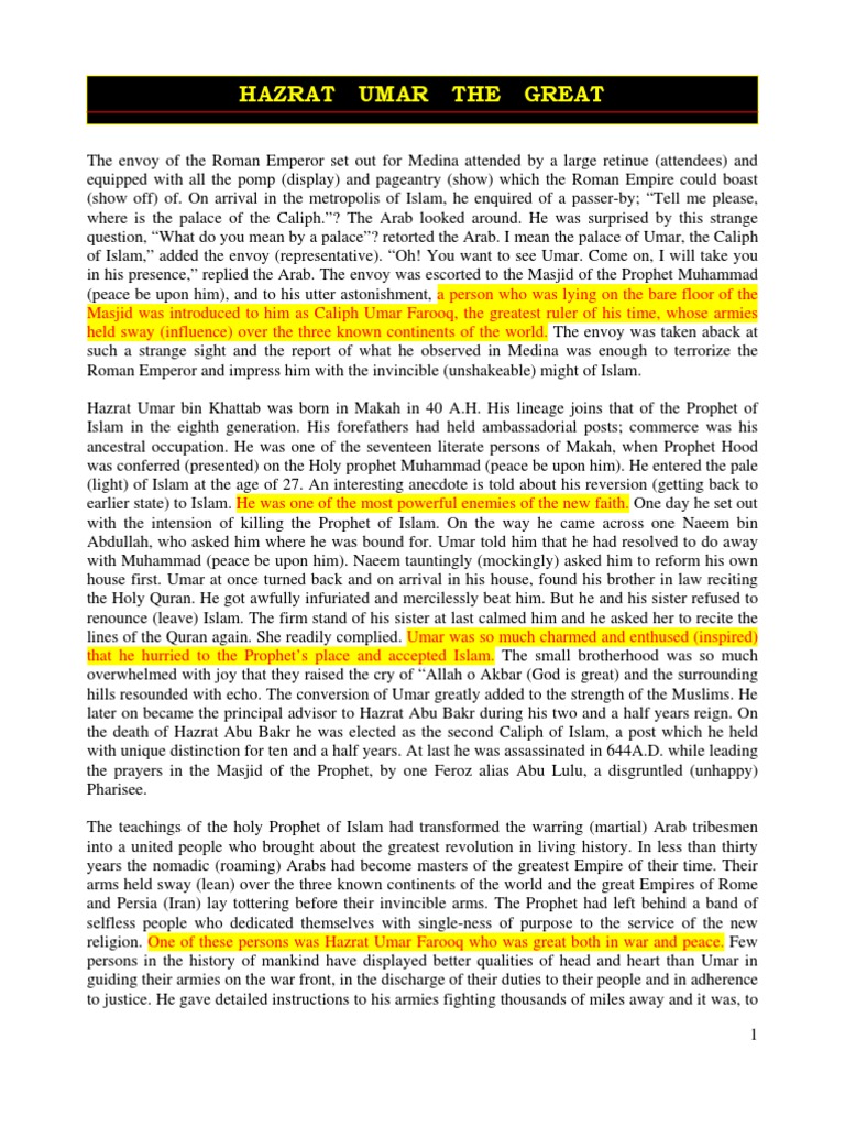 Hazrat Umar - The Second Caliph of Islam | PDF | Umar | Caliphate