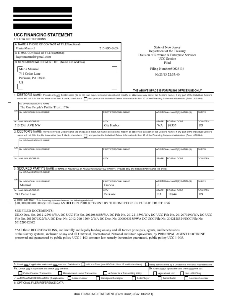 Ucc New Filing | PDF | Address (Geography) | Uniform Commercial Code