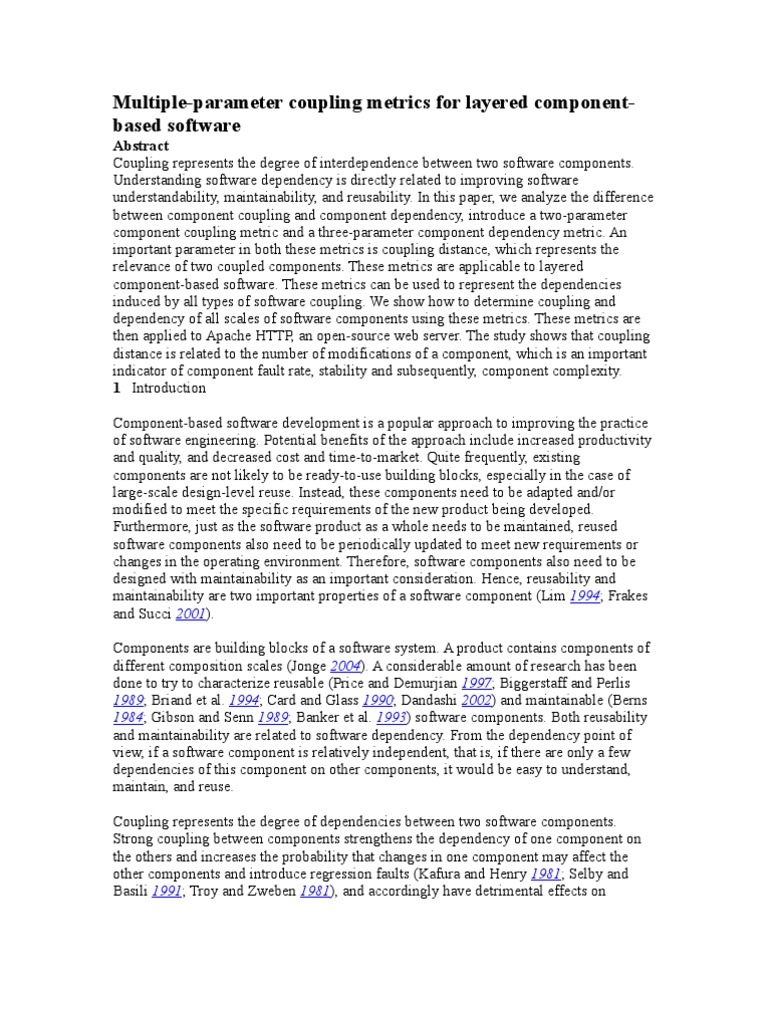 Multipleparameter Coupling Metrics For Layered Componentbased Software Pdf Correlation And