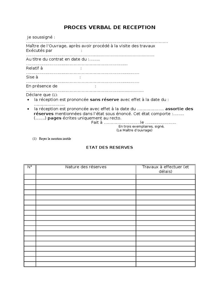 Proces Verbal de Reception | PDF | Technologie et ingénierie