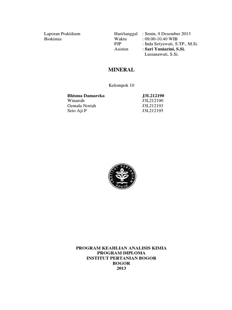 Biokimia Mineral - Bhisma Damareka - Analisiskimia Ipb | PDF