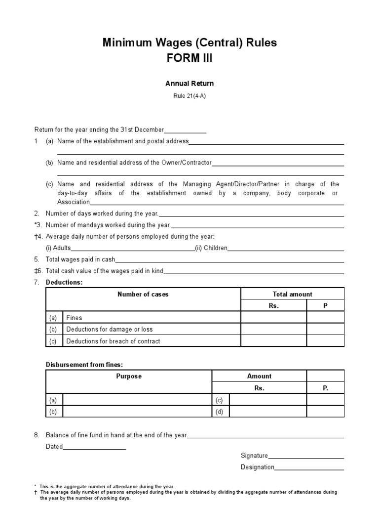 Minimum Wages Act Form 3 | PDF