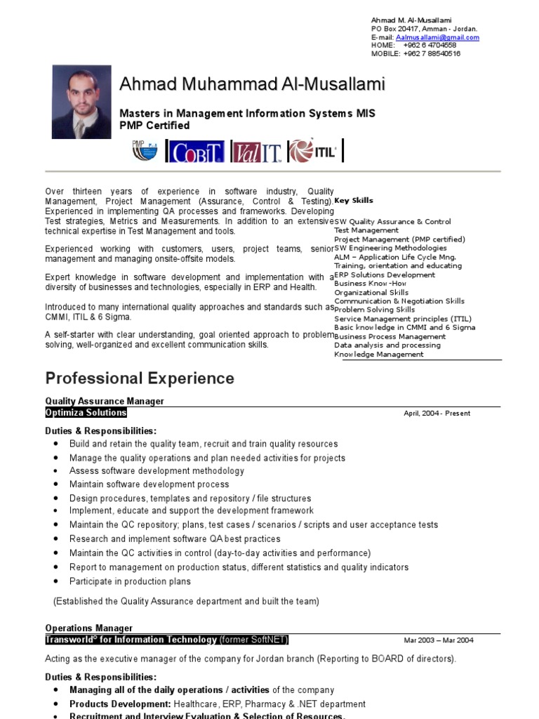 Resume Ahmad Al-Musallami (CV) v0.6.5 | PDF | Quality Assurance ...
