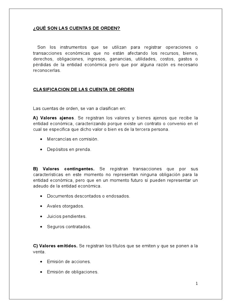 Cuentas de Orden | Compartir (Finanzas) | Contabilidad