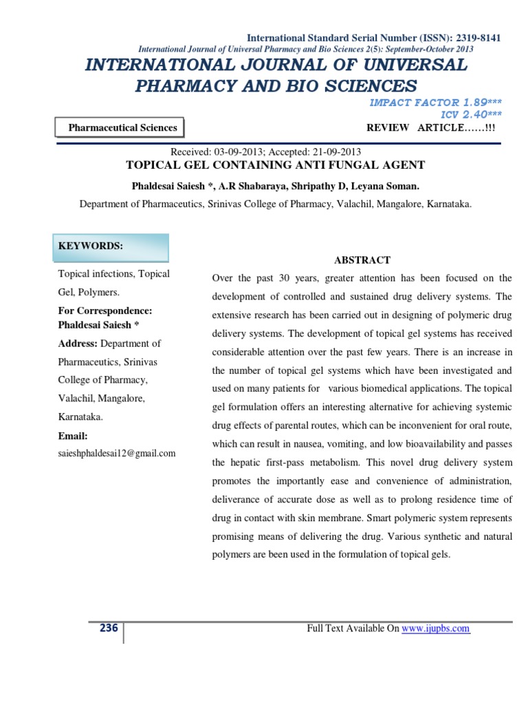 Formulation and Evaluation of Gel Containing Econazole Nitrate | PDF ...