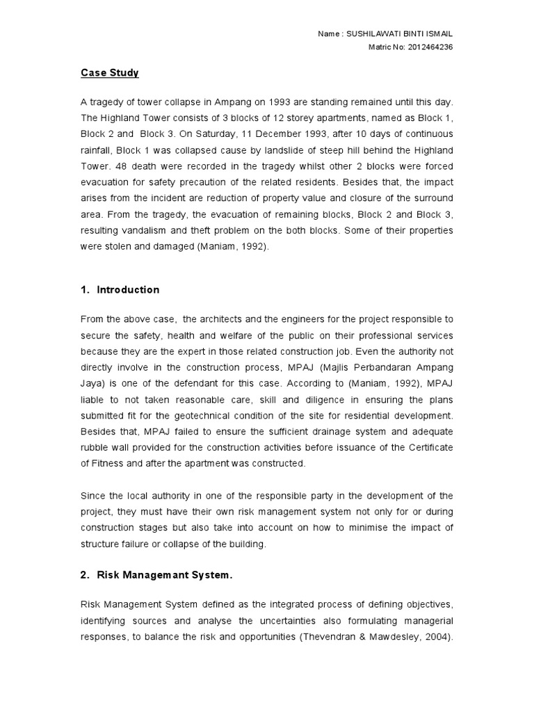 Case Study Risk Management: Highland Tower | PDF | Risk | Risk Management