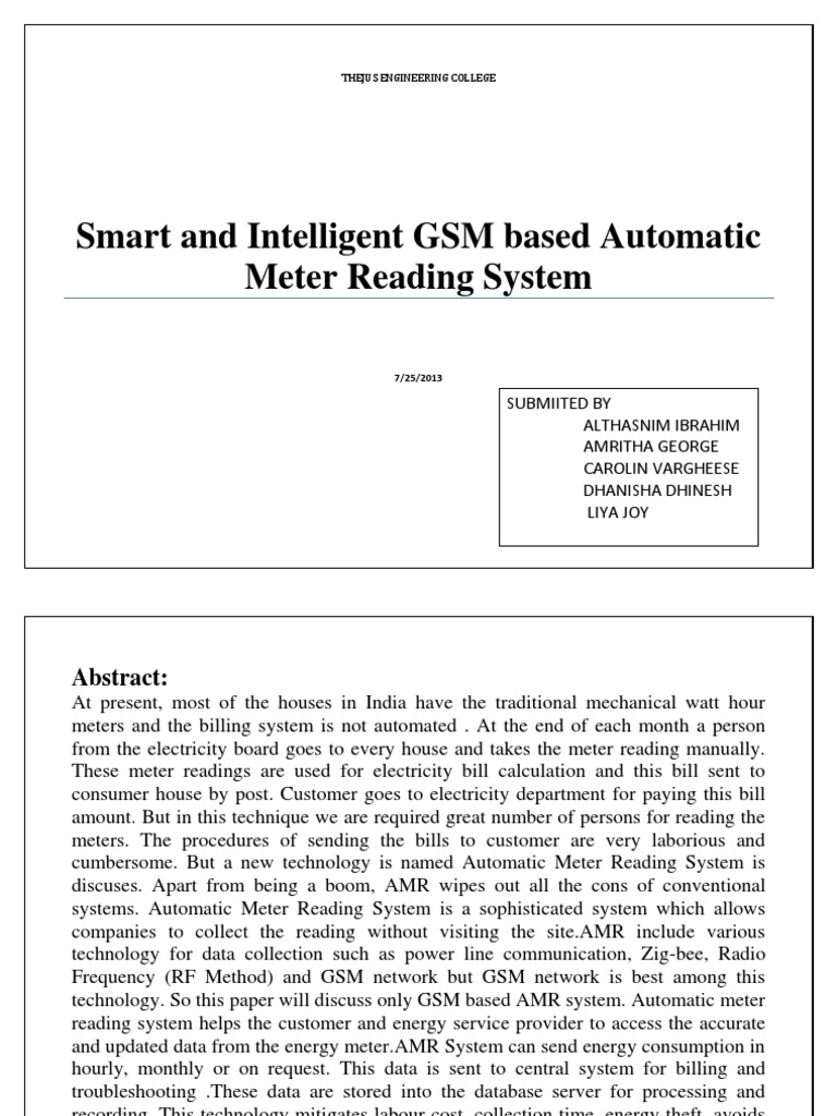 Smart and Intelligent GSM Based Automatic Meter Reading System | PDF | Digital Technology ...