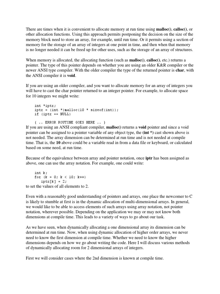 Dynamic Memory Allocation of Matrices | PDF