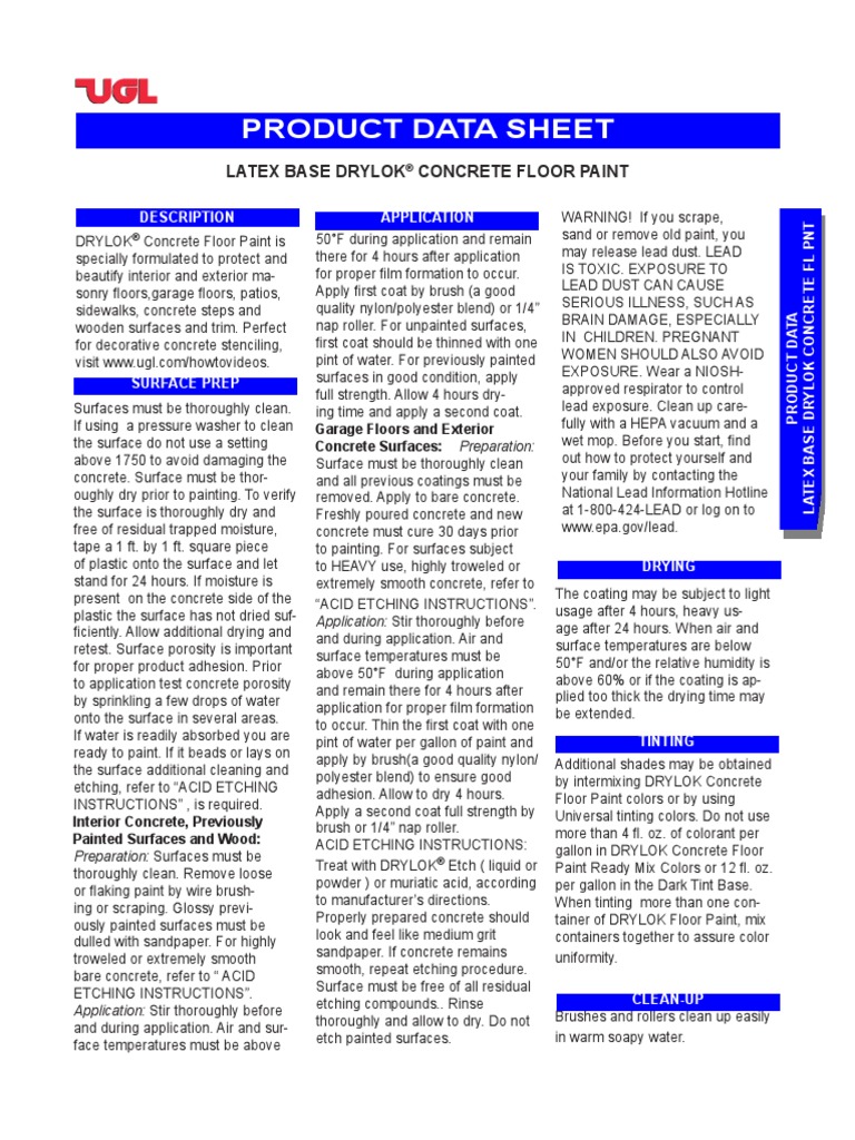 DRYLOK Masonry - DRYLOK Latex Concrete Floor Paint - Data Sheet | PDF ...