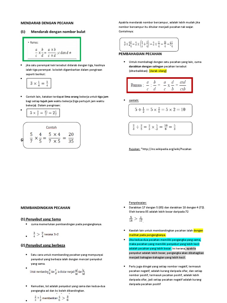Nota 5 (Pendaraban Dan Pembahagian Pecahan) | PDF
