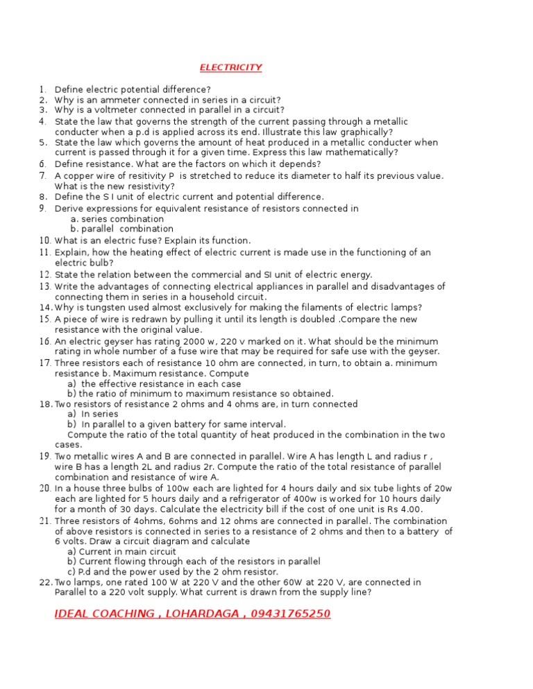 Electricity Assignment | PDF | Series And Parallel Circuits ...