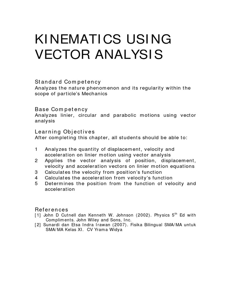 Kinematics with Vector Analysis | PDF | Teaching Methods & Materials