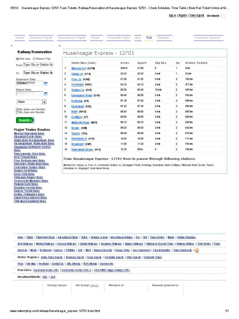 Husainsagar Express 12701 | PDF | Train | Rail Transport