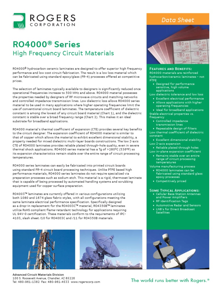 RO4000 Laminates Data Sheet | PDF | Printed Circuit Board | Materials