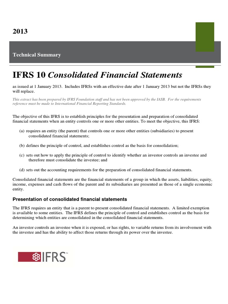 IFRS 10 Consolidated Financial Statements: Technical Summary | PDF