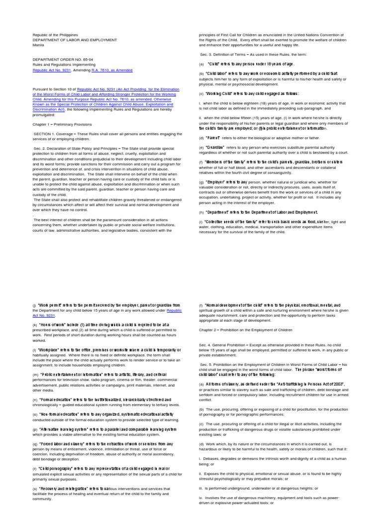 RA 9231 IRR | Human Trafficking | Victimology