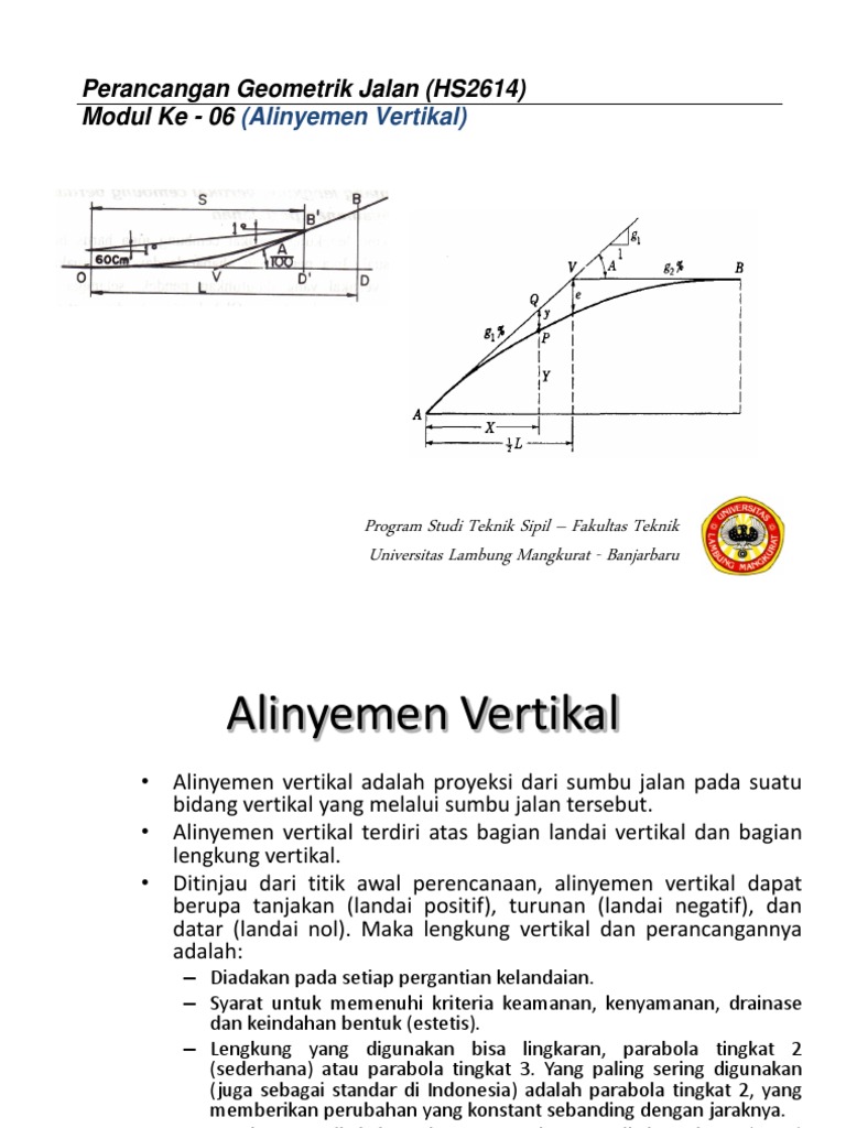 Perancangan Geometrik Jalan (HS2614) Modul Ke - 06: (Alinyemen Vertikal)
