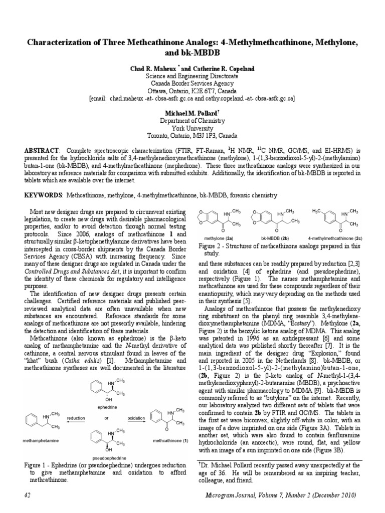 Characterization of 3 Methcathinone Analogs Mephedrone, Methylone, BK ...
