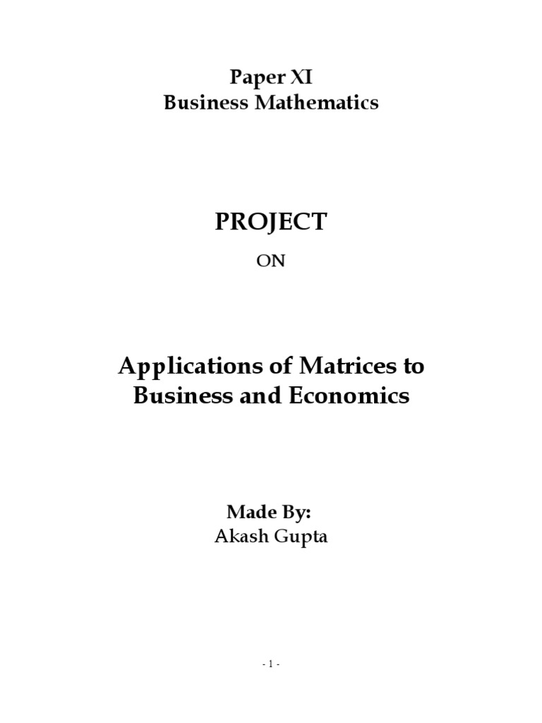 Matrices in Business and Economics Applications | PDF | System Of ...