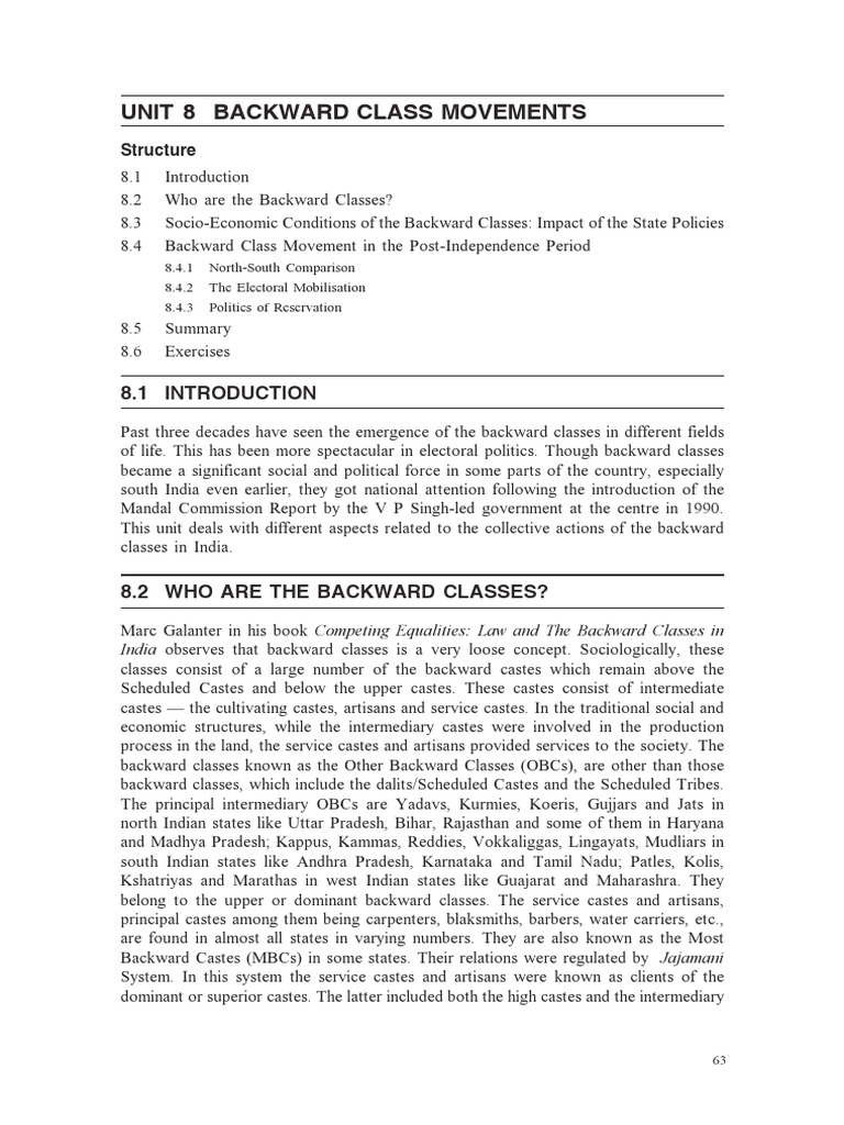 Unit-8 Backward Class Movement | PDF | Dalit | Indian National Congress