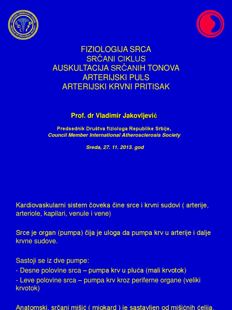 Predavanje - 9 Fiziologija Srca, Heart Fiziology | PDF
