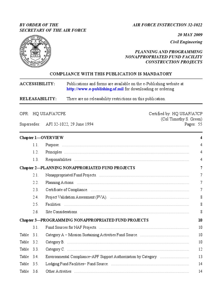 AFI 32-1022 (Planning and Programming NonAppropriated Fund Facility ...