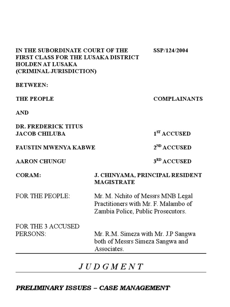 Chiluba Theft Case Judgment Summary | PDF | Theft | Burden Of Proof (Law)
