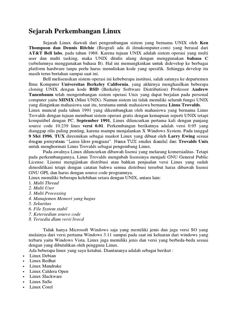 Sejarah Perkembangan Linux | PDF | Seni | Komputer