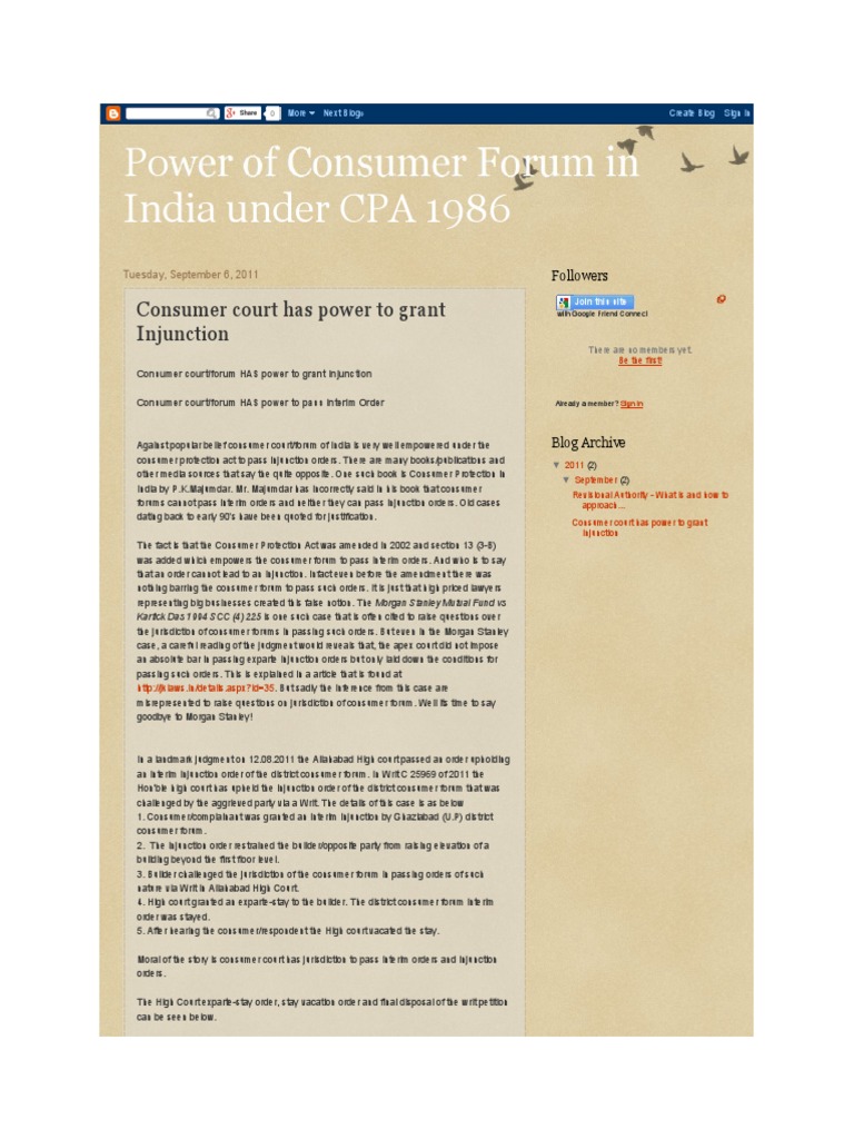 Consumer Forum's Power to Grant Injunctions | PDF | Injunction | Writ