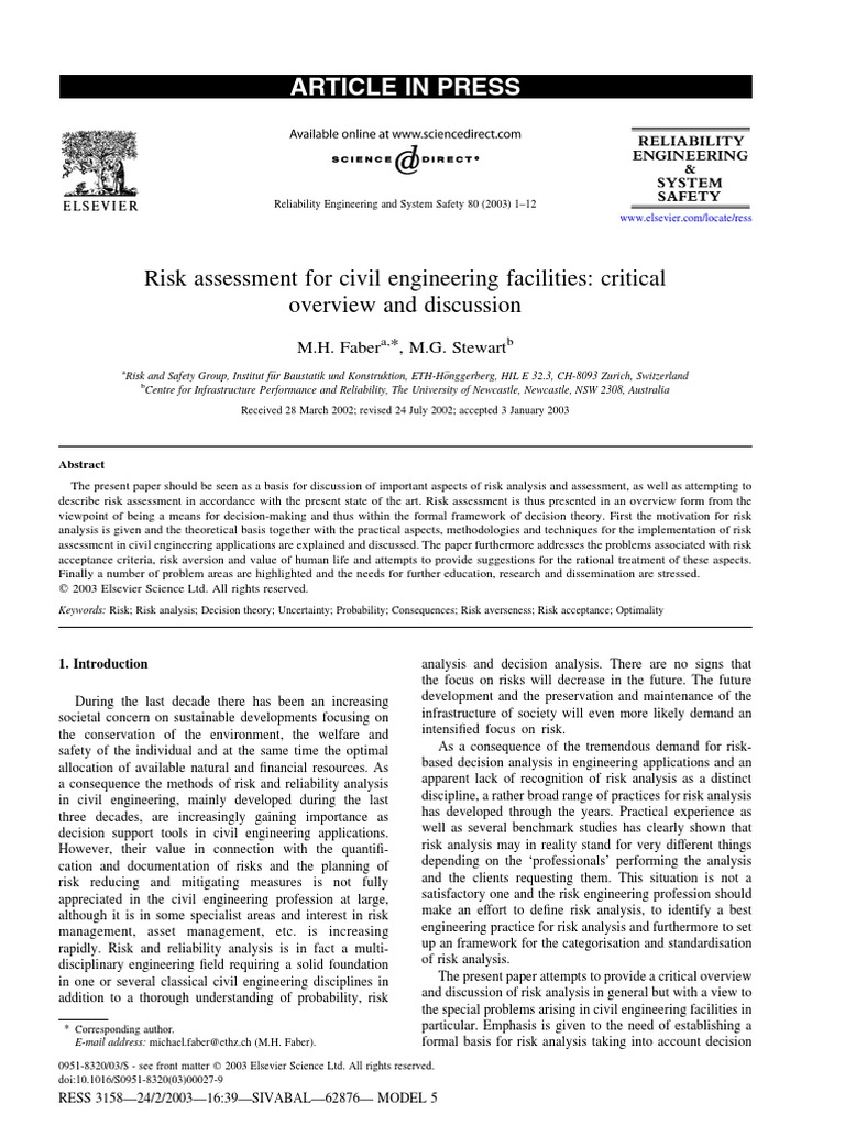 Risk Assessment For Civil Engineering Facilities: Critical Overview and ...