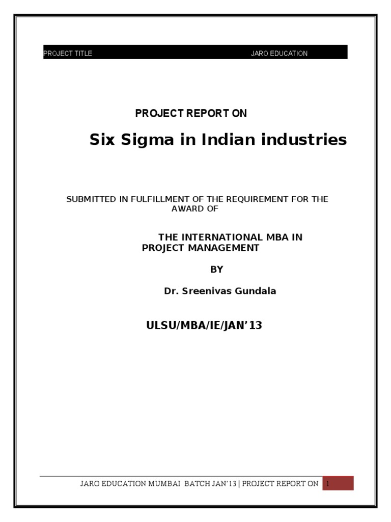 Project Report Six Sigma | PDF | Six Sigma | Production And Manufacturing