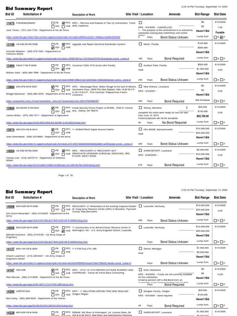 Federal Contract Bids Summary Report | PDF | United States Federal ...