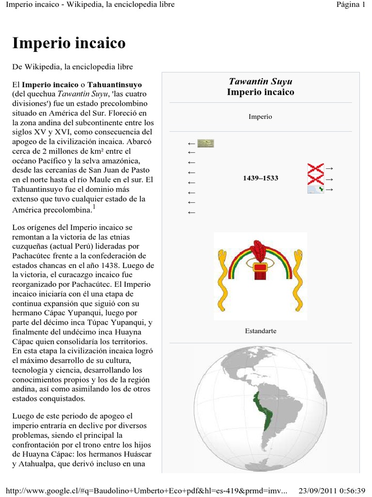 Imperio Incaico - Wikipedia, La Enciclopedia Libre | PDF | Imperio Inca ...