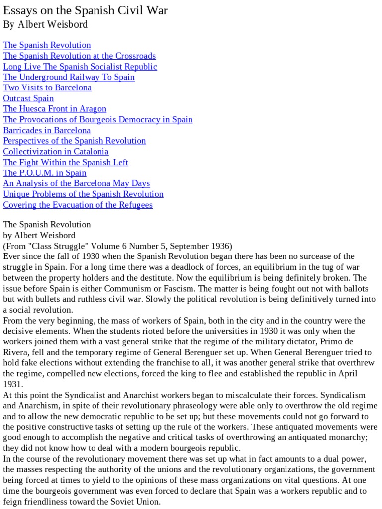 Essays On The Spanish Civil War Albert Weisbord | PDF | Socialism | Fascism