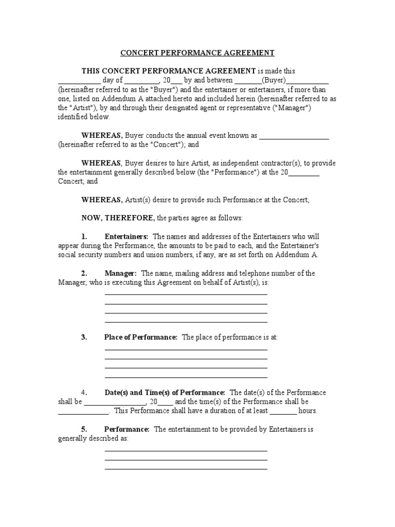 Concert Performance Agreement Template | PDF | Common Law | Social ...