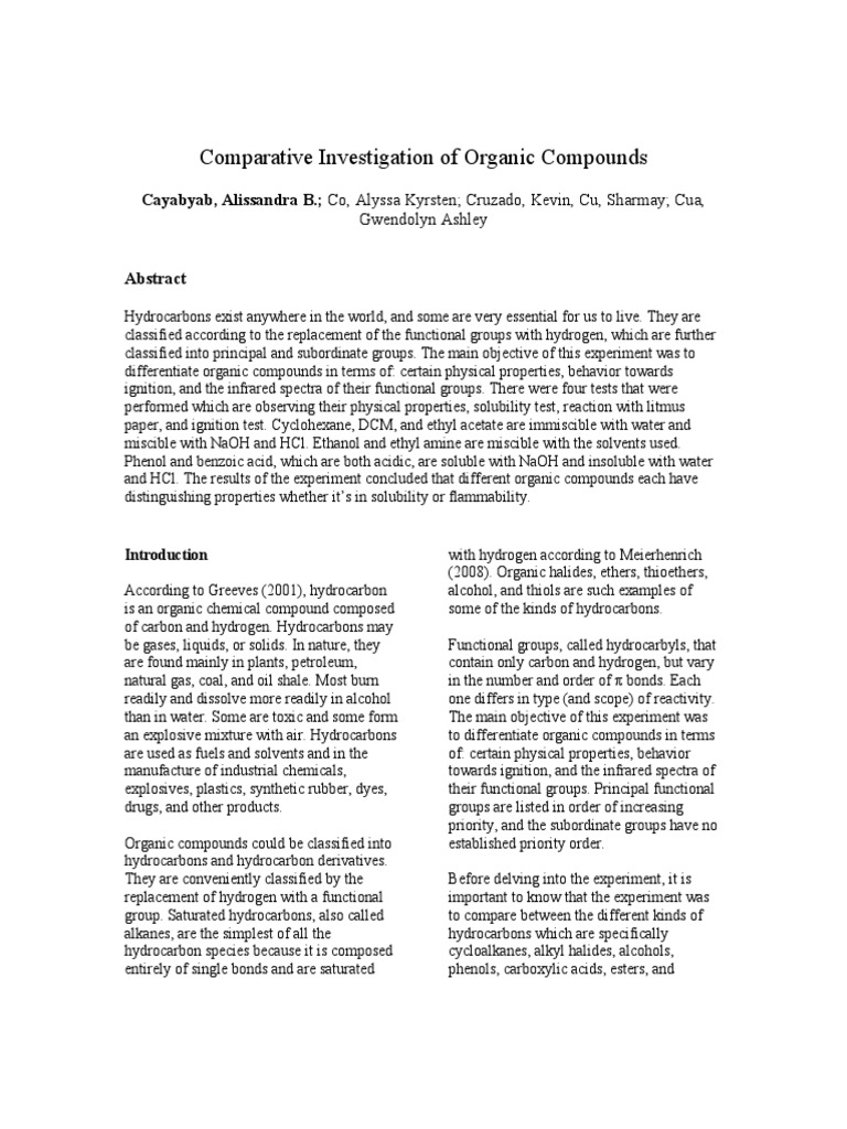 Comparative Investigation of Organic Compounds | PDF | Ethanol ...