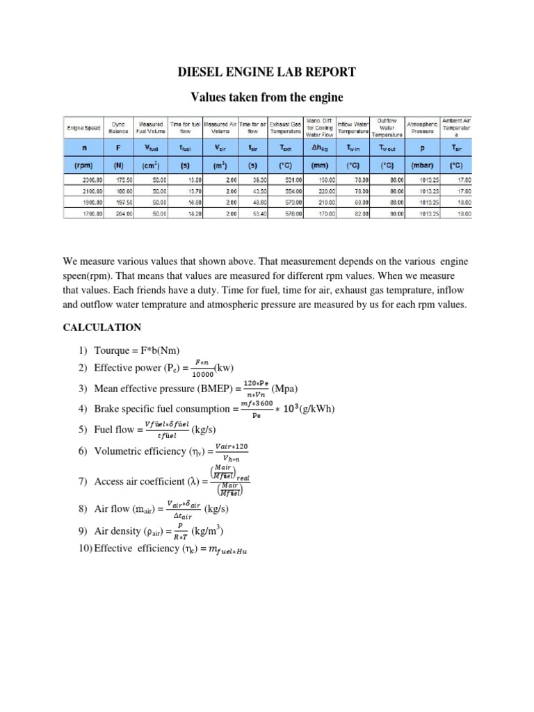 Diesel Engine Performance Analysis Report | PDF