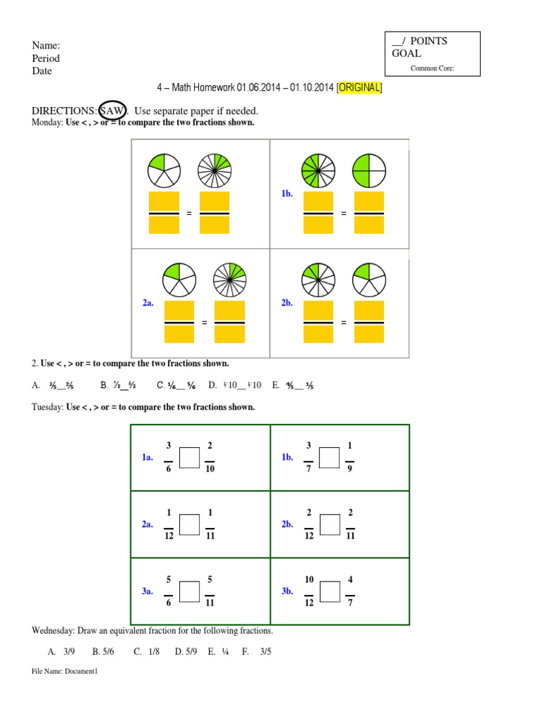 Name: Period Date - / Points Goal: Common Core | PDF | Fraction ...