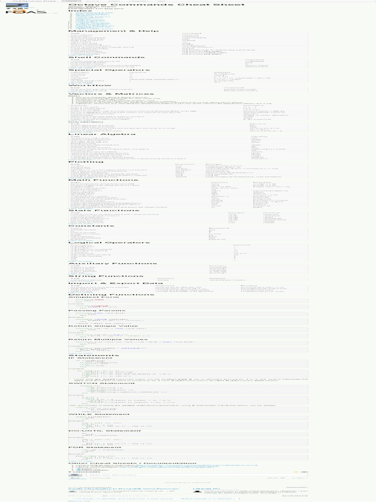 CheatSheet Octave PDF | PDF | Computer Science | Computing