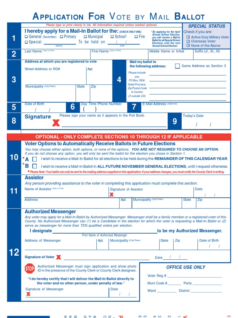 Mail-In Ballot Application Form | PDF | Postal Voting | Address (Geography)