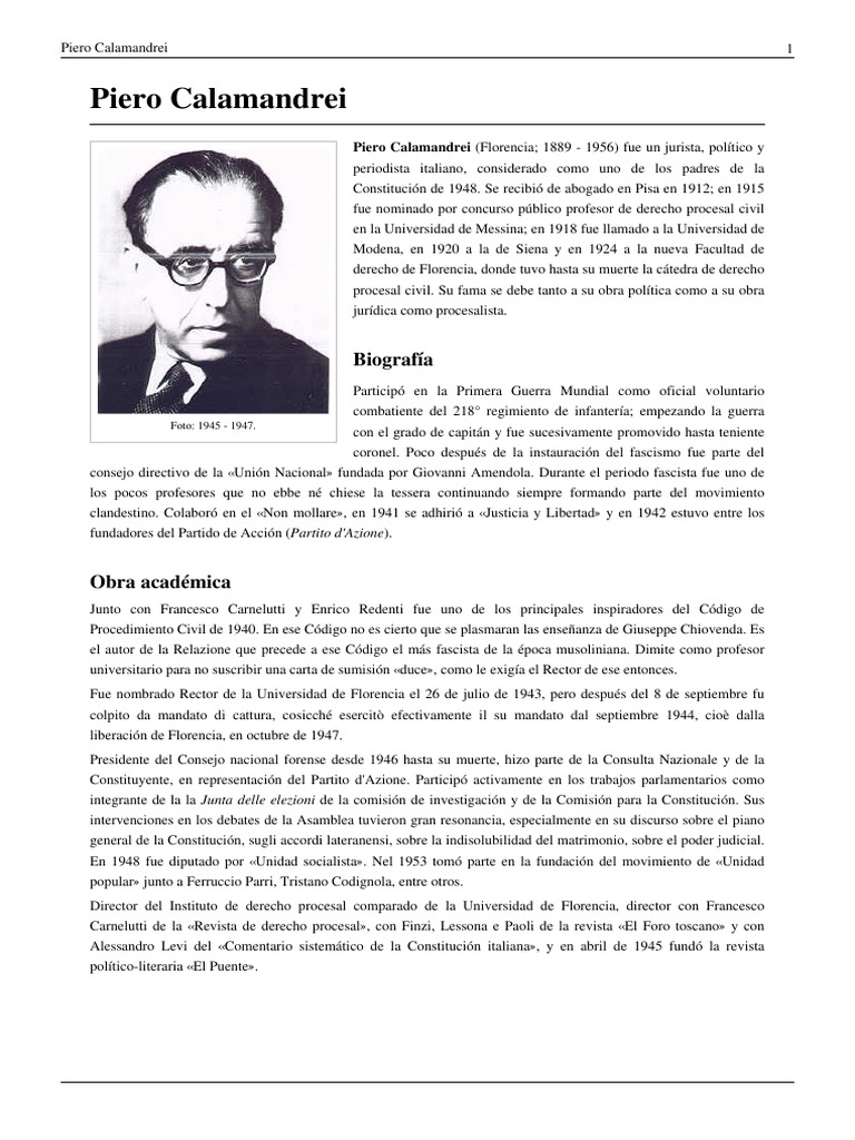 Piero Calamandrei: Jurista y Político Italiano | PDF | Italia ...