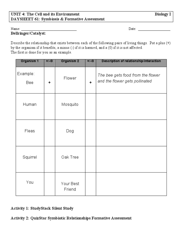 Ds61-Symbiosis Practice Formative Assessment | PDF | Symbiosis | Parasitism