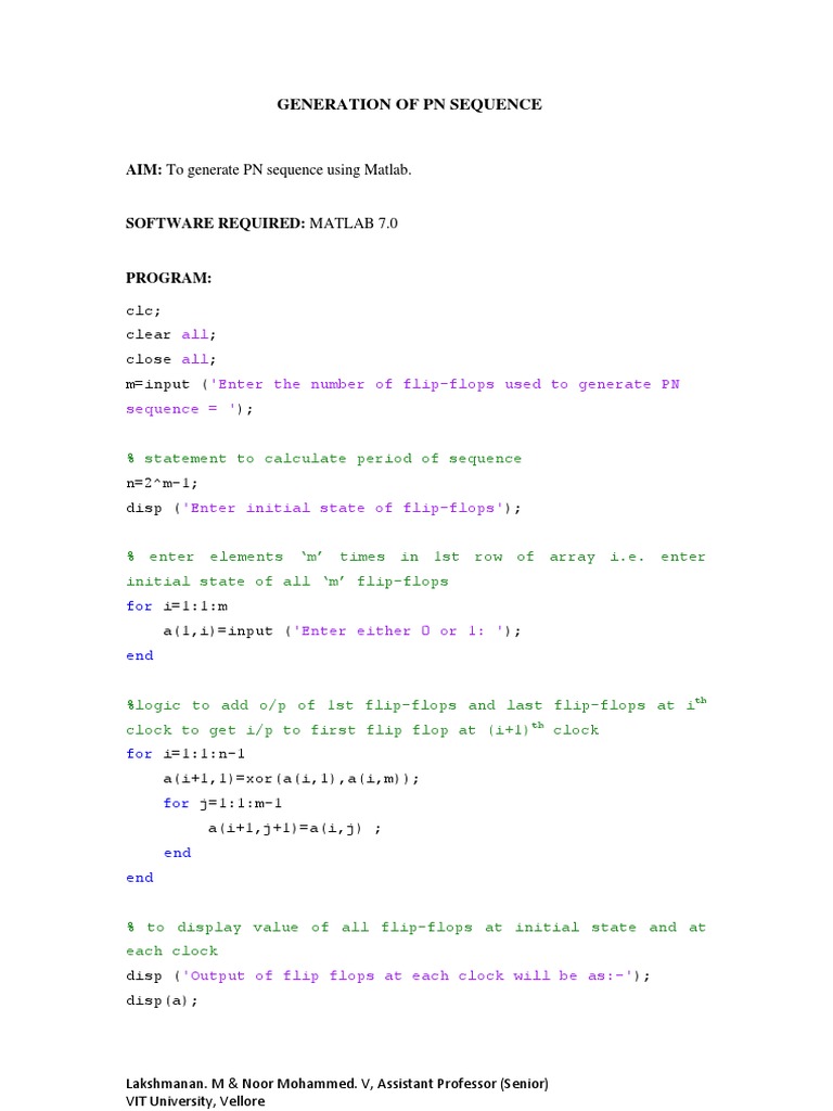 PN Sequence Generation in MATLAB | PDF | Computer Programming | Computing