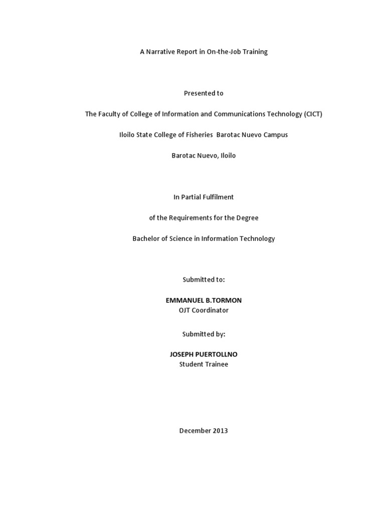 OJT Narrative Report - BSIT | PDF | Employment | Cognition