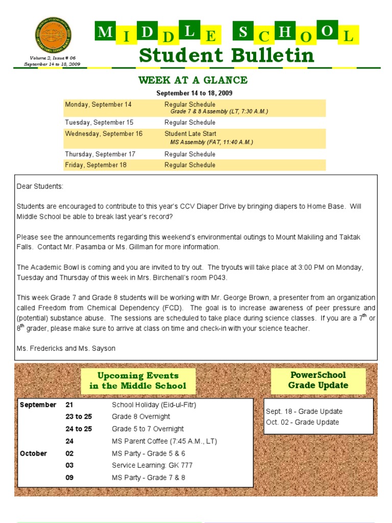 Student Bulletin: M D L S H O | PDF | Schools | Behavior Modification