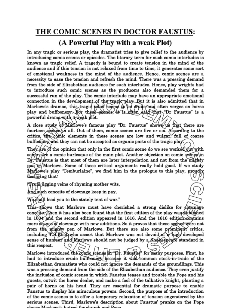 The Comic Scenes in Doctor Faustus | PDF | Tragedy | Christopher Marlowe